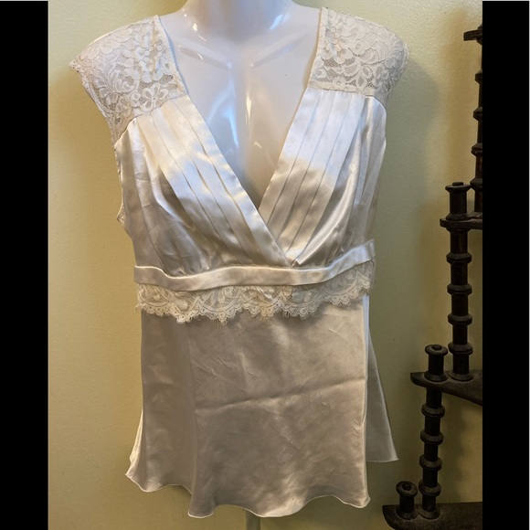 AB Studio | Tops | White Victorian Vintage Satin Lace Top W Waist Ties ...